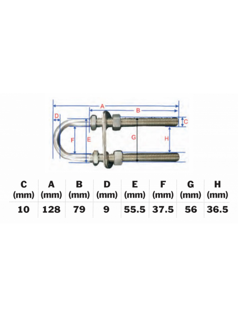 U-BOLT INOX 3/8 10MM - Farol Pesca e Náutica