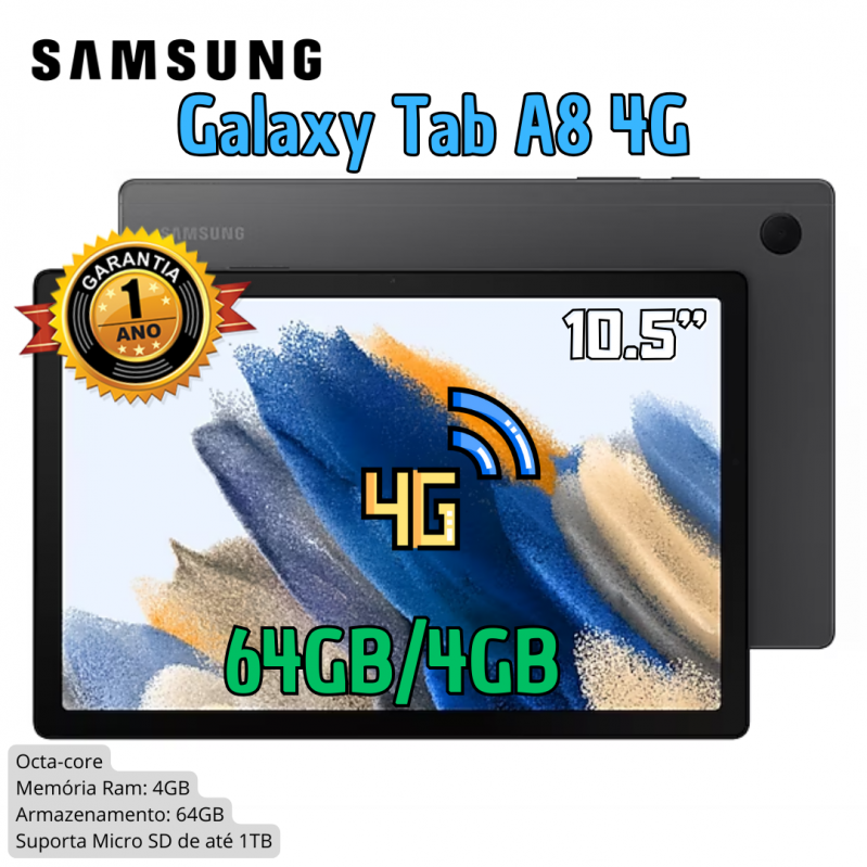 SAMSUNG GALAXY TAB A8 (4G) 64GB/4GB RAM 10.5“ GRAFITE - NERD FONE